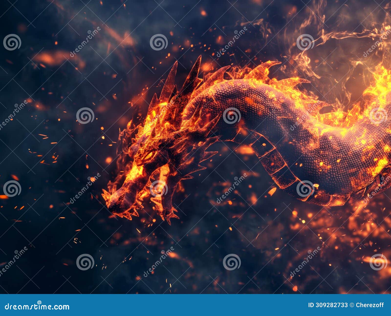 Fire Dragon on Black Background Stock Image - Image of orange, design: 309282733