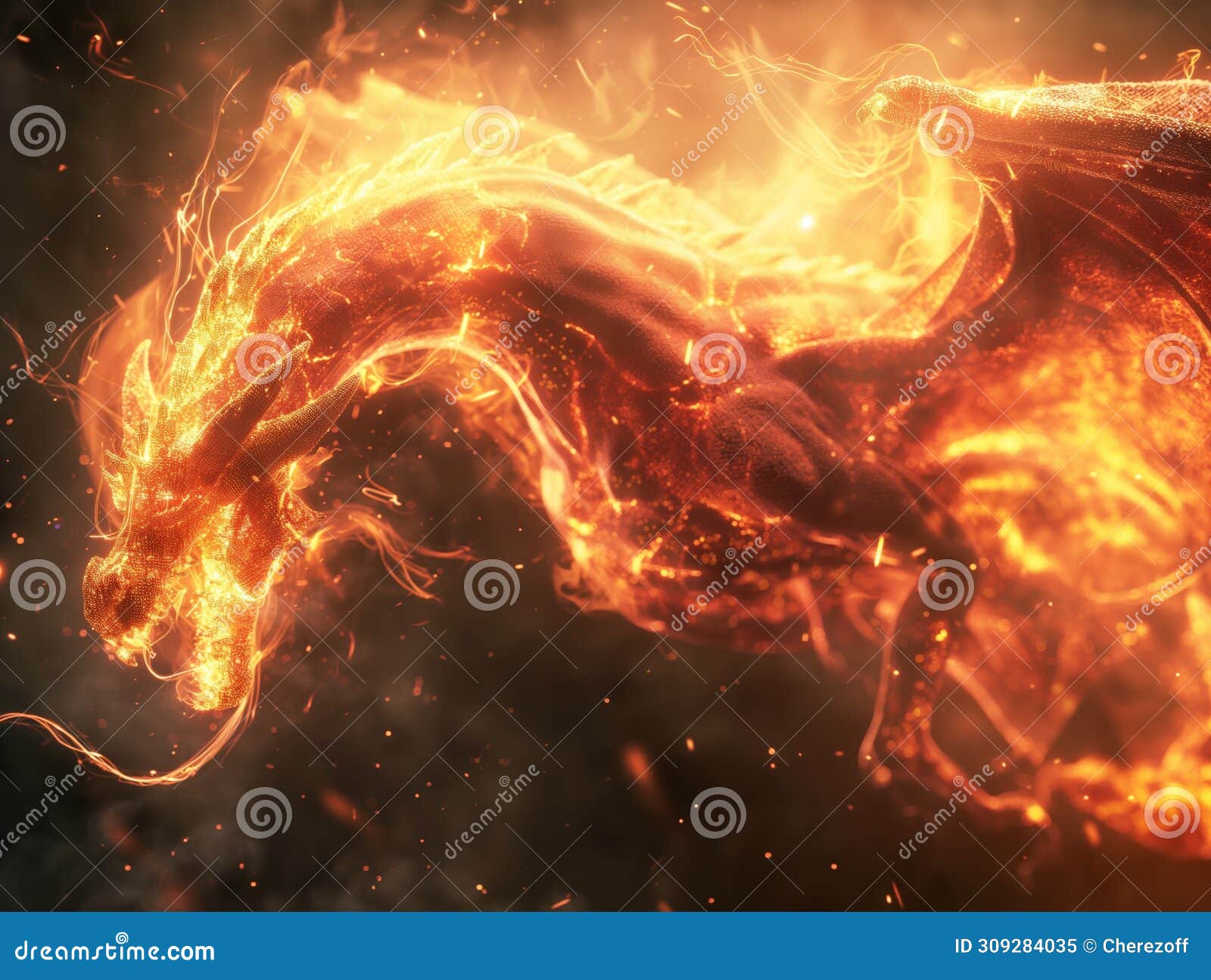 Fire Dragon on Black Background Stock Image - Image of fire, burn: 309284035