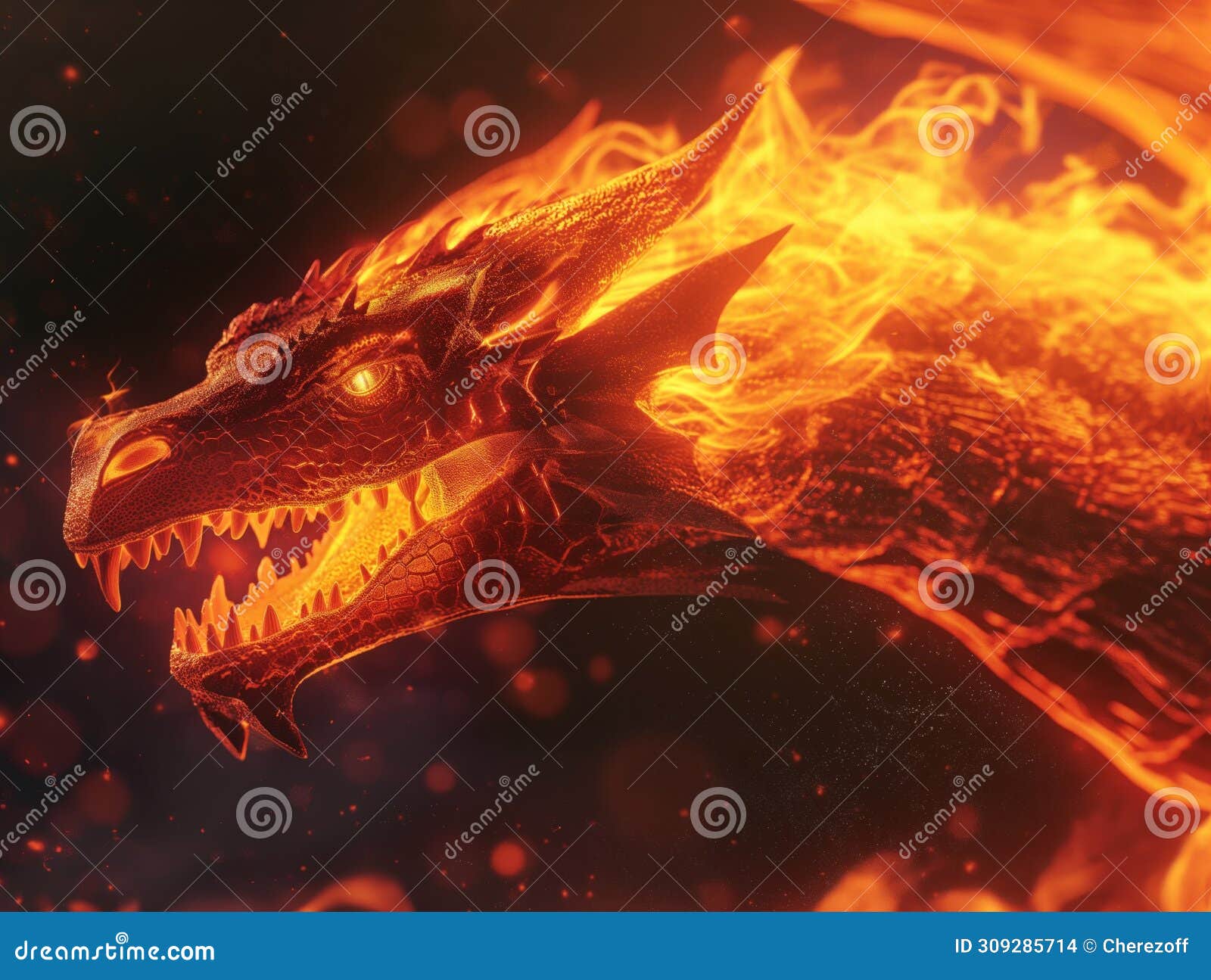 Fire Dragon on Black Background Stock Photo - Image of burn, mythology: 309285714