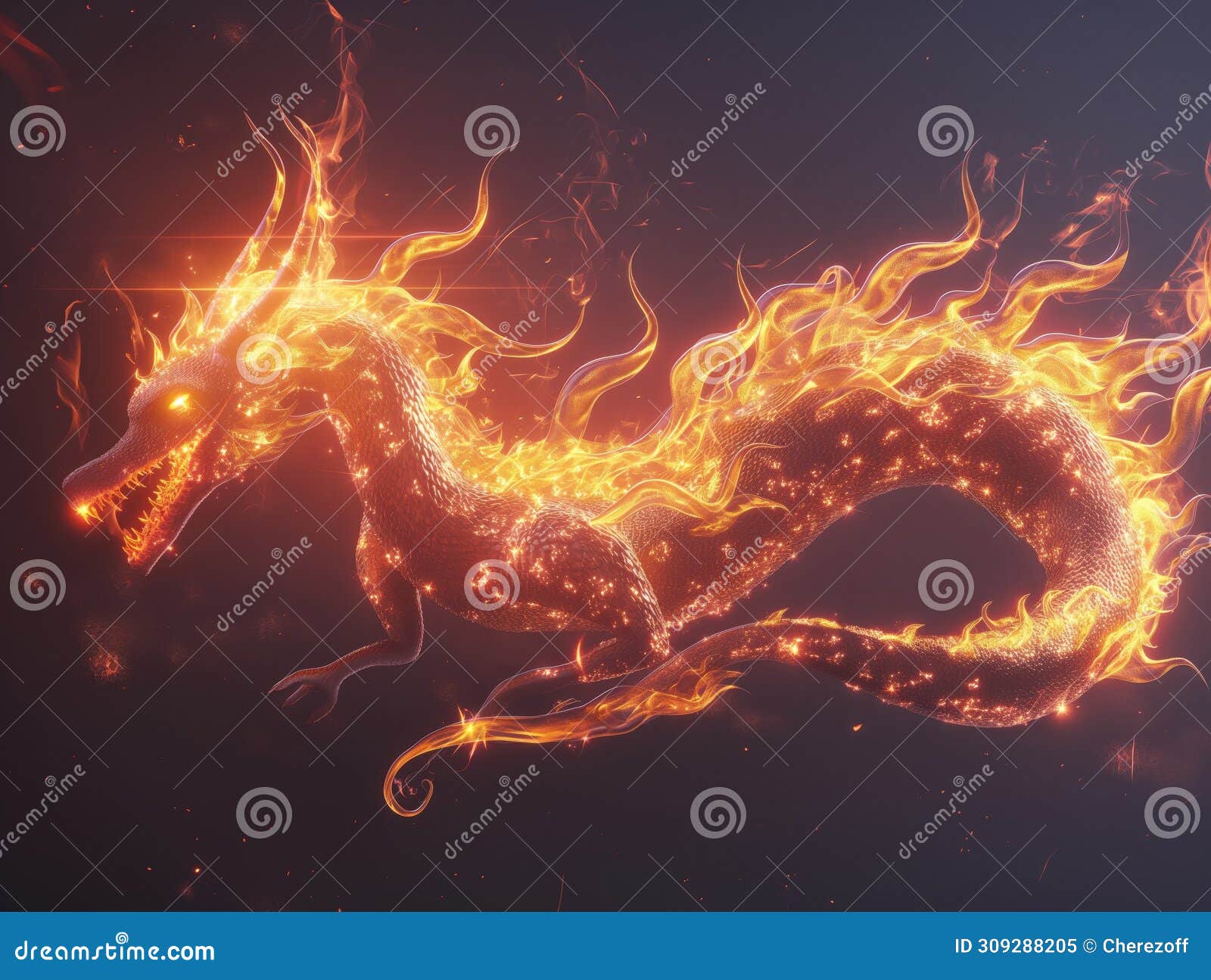 Fire Dragon on Black Background Stock Image - Image of asian, fire: 309288205