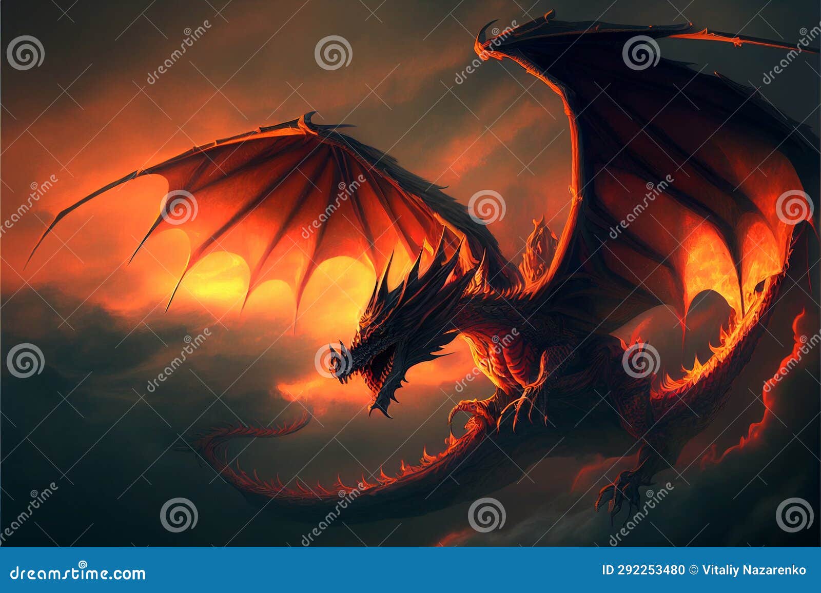 Fire Dragon Flies in the Sky. AI Generated. Stock Photo - Image of ...