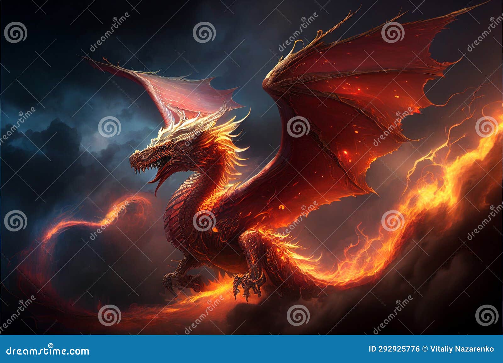 Fire Dragon Flies in the Sky. AI Generated. Stock Photo - Image of ...