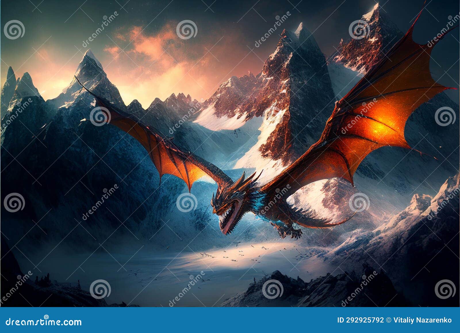 Fire Dragon Flies in the Sky. AI Generated. Stock Illustration ...