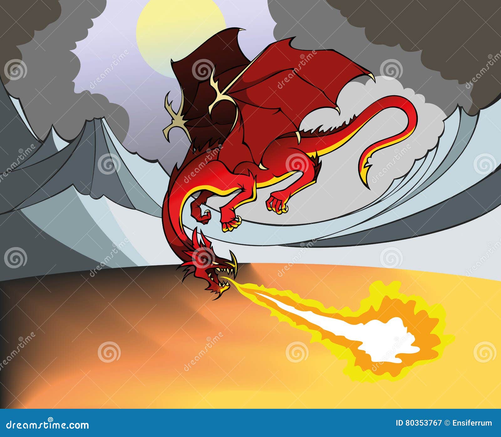 Fire Dragon stock vector. Illustration of angry, breathing - 80353767