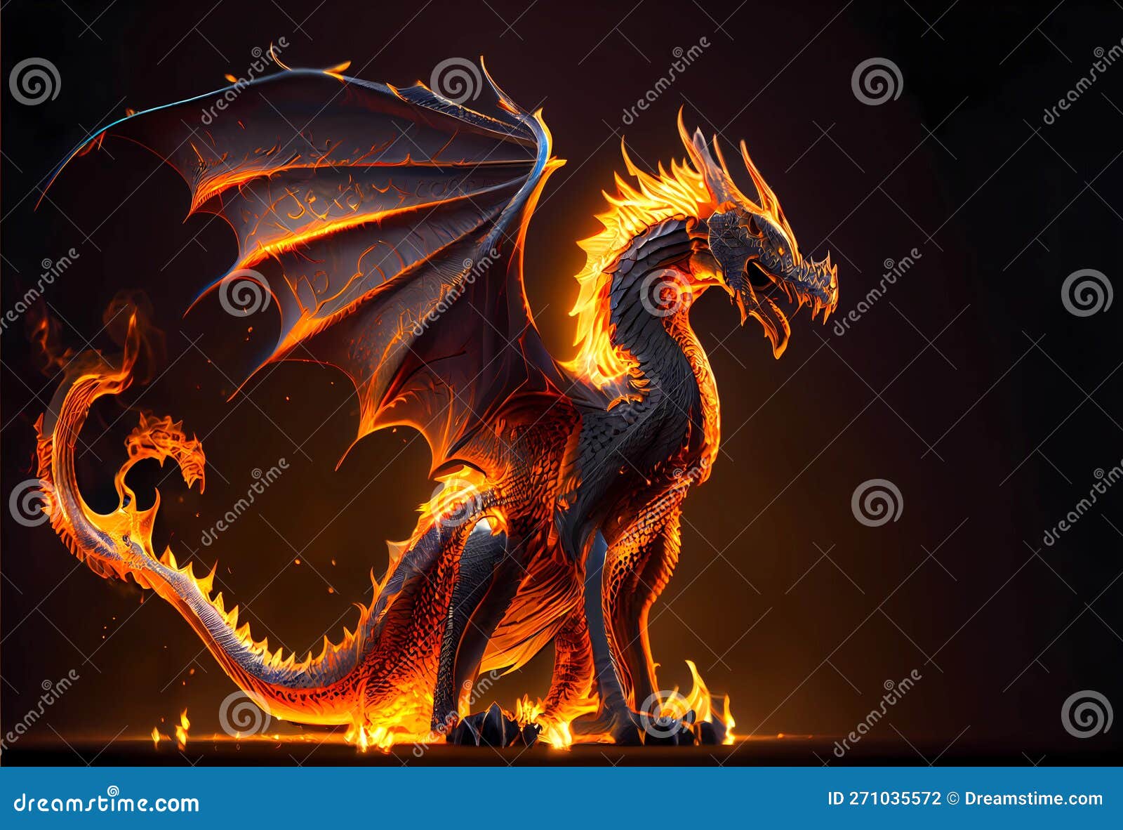 Fire Dragon Head. Blaze with Fire. Fabulous Creature Stock Illustration ...