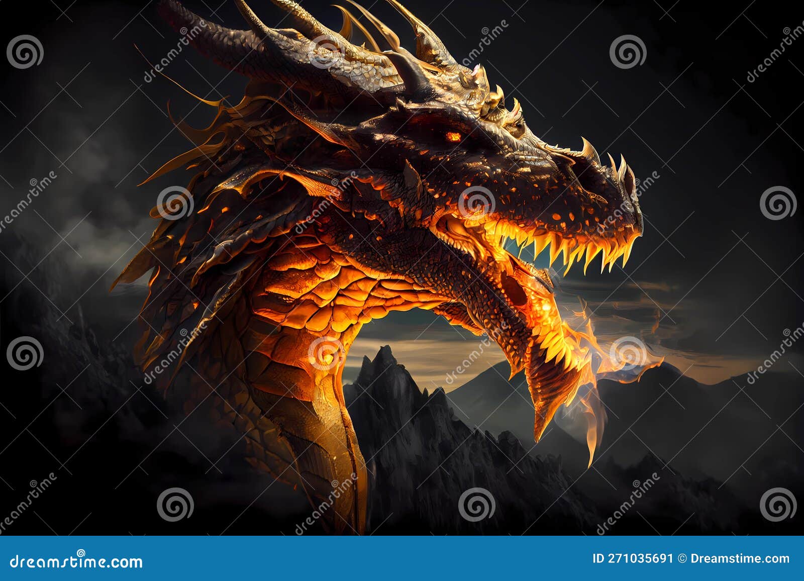 Fire Dragon Head. Blaze with Fire. Fabulous Creature Stock Illustration ...