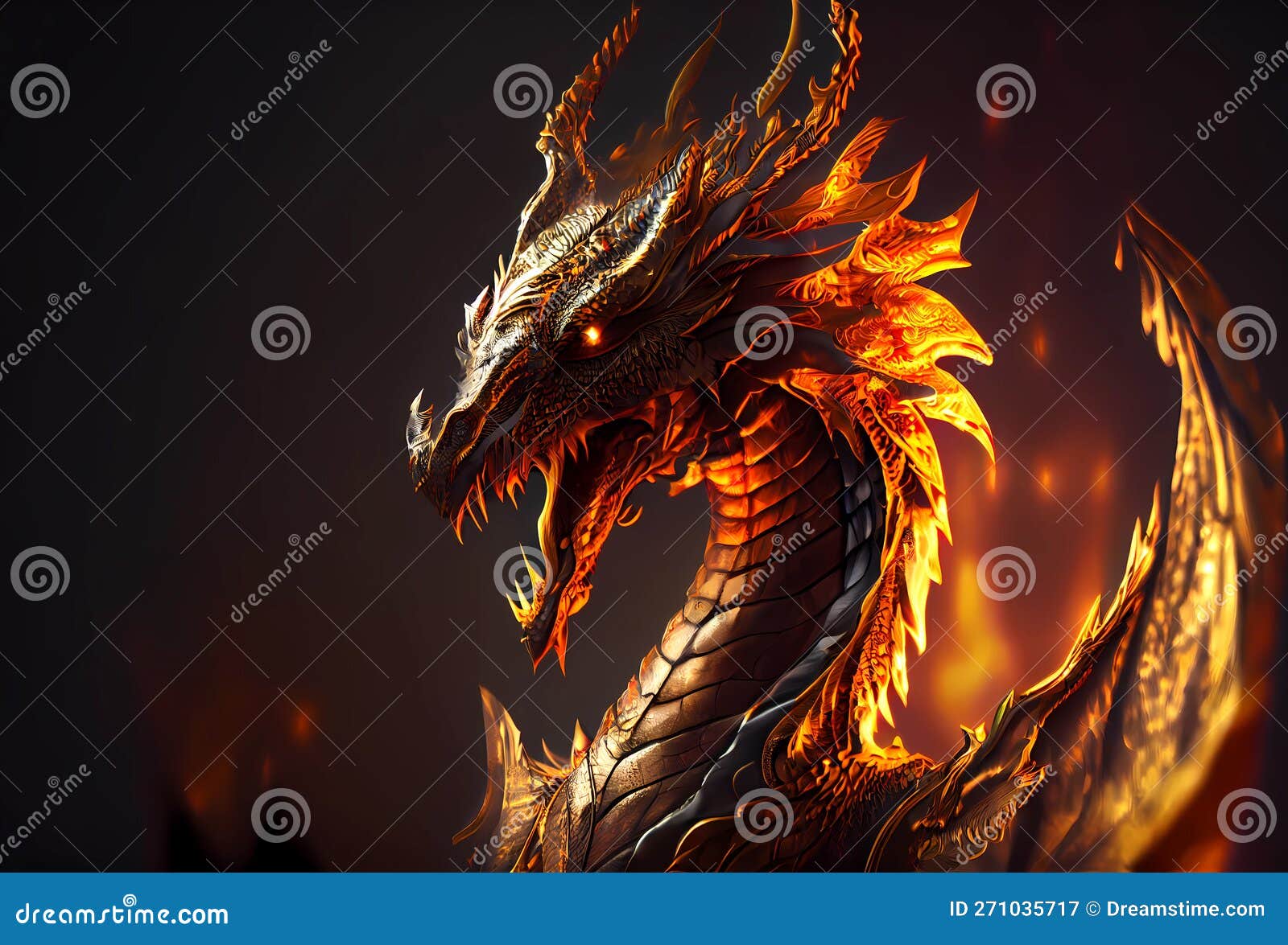 Fire Dragon Head. Blaze with Fire. Fabulous Creature Stock Illustration ...