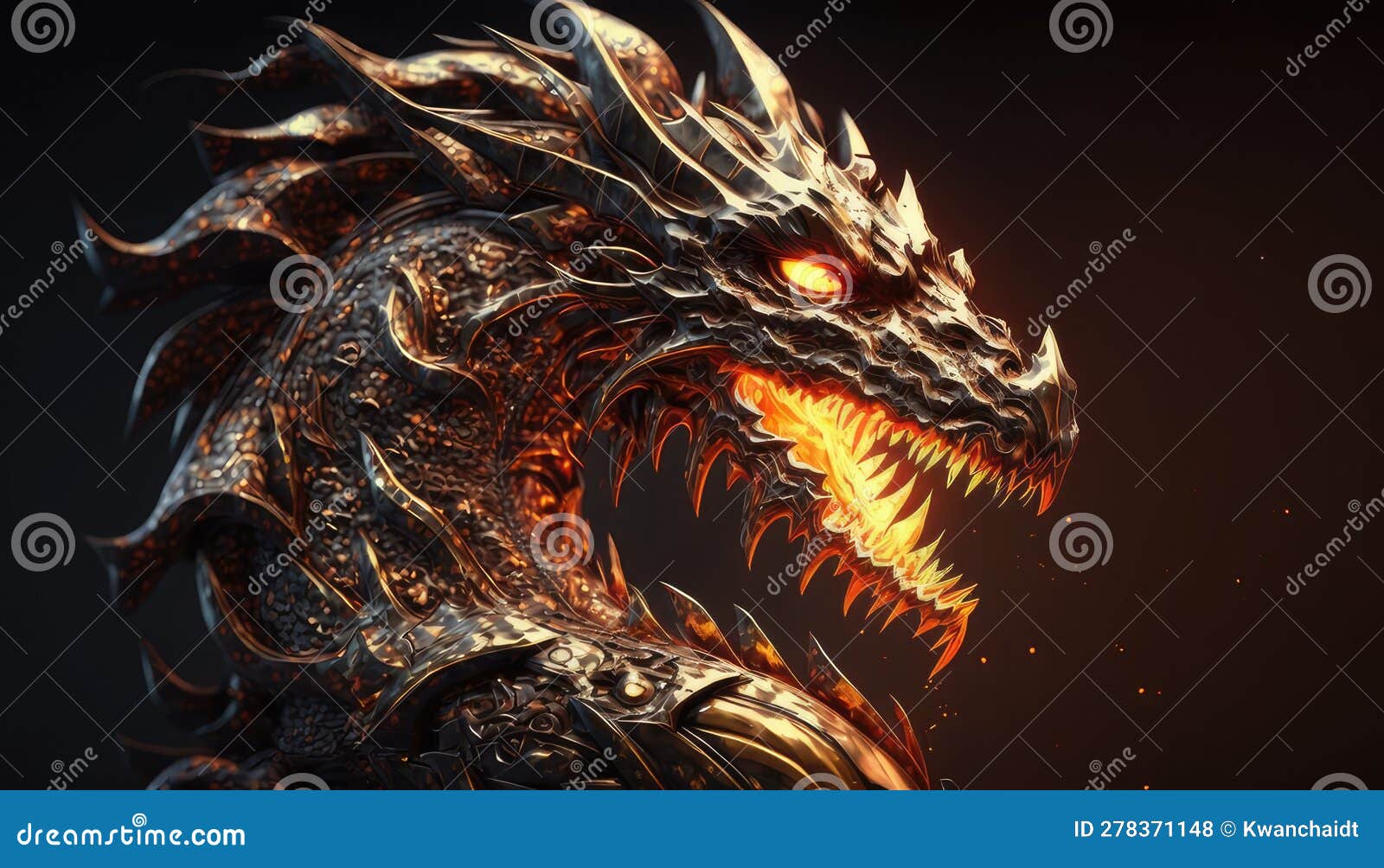 Fire Dragon Head on Dark Background , Generative AI Stock Illustration ...