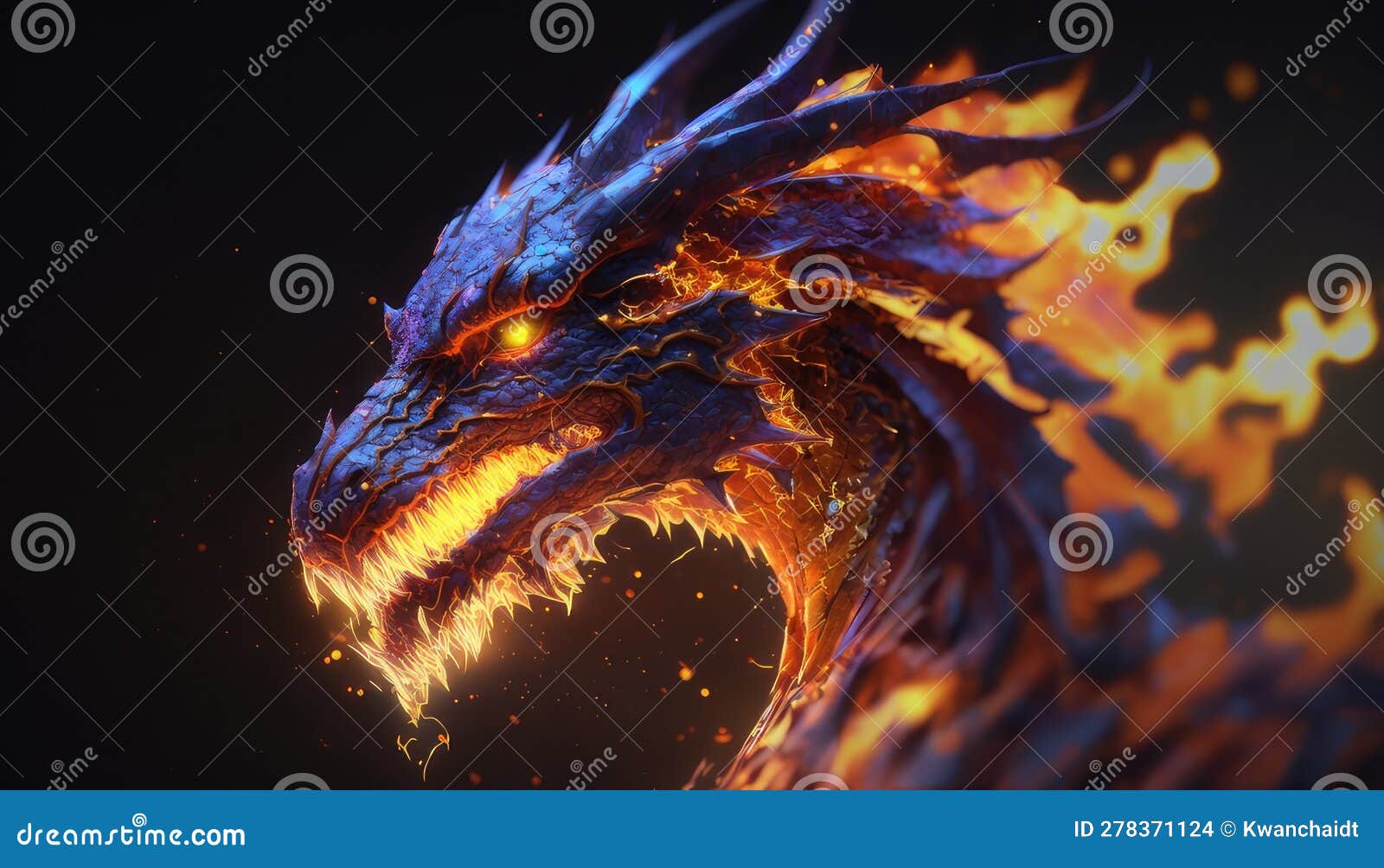 Fire Dragon Head on Dark Background, Generative AI Stock Illustration ...