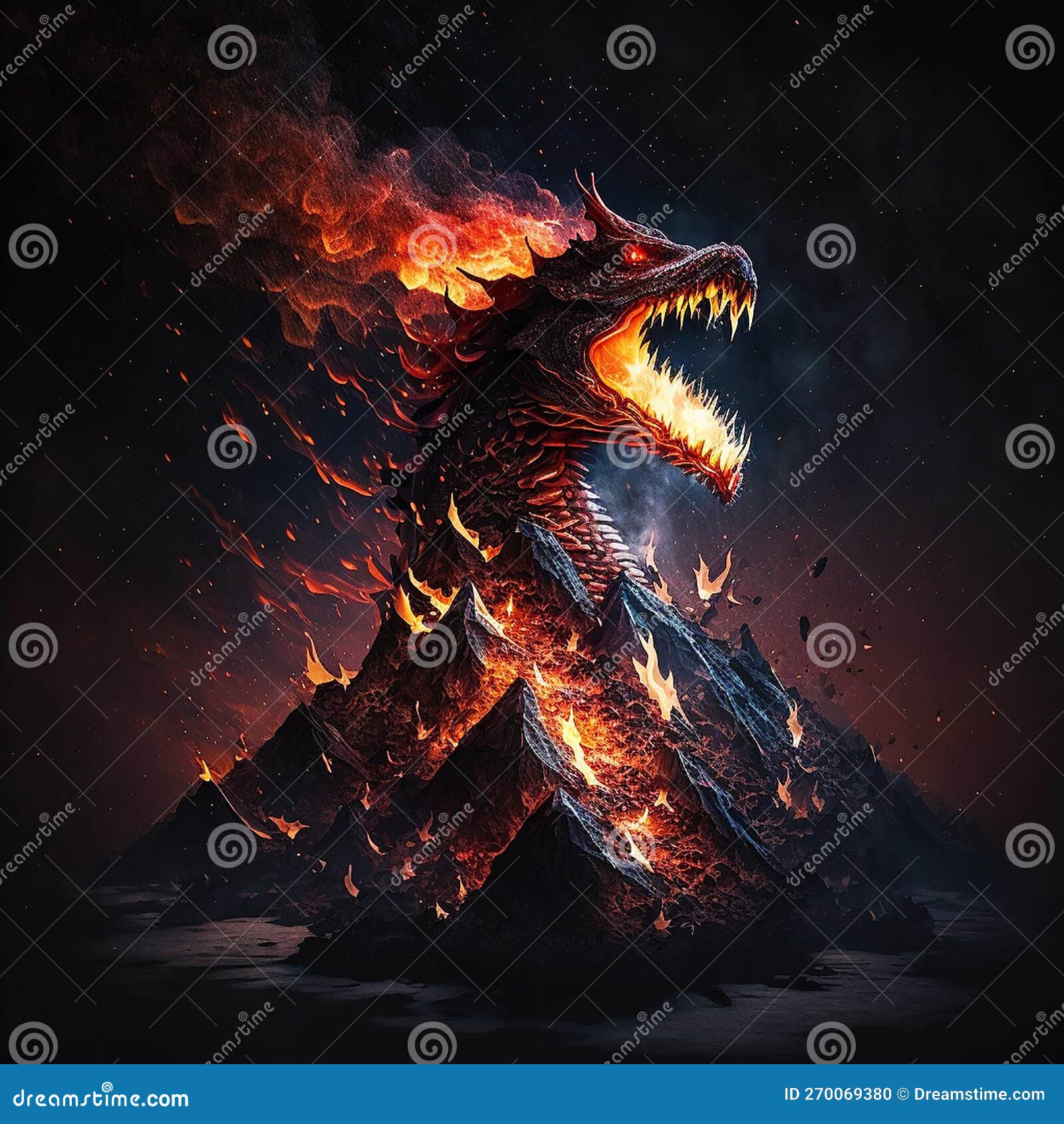 Fire Dragon in mountains stock illustration. Illustration of lava ...