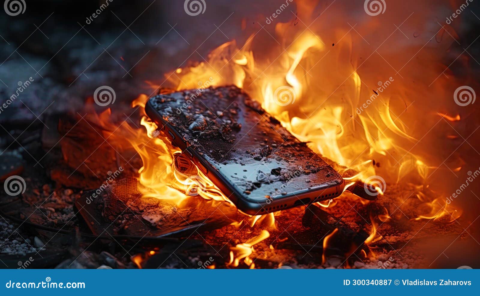 Fire Due To a Malfunction in the Smartphone Battery Stock Illustration ...