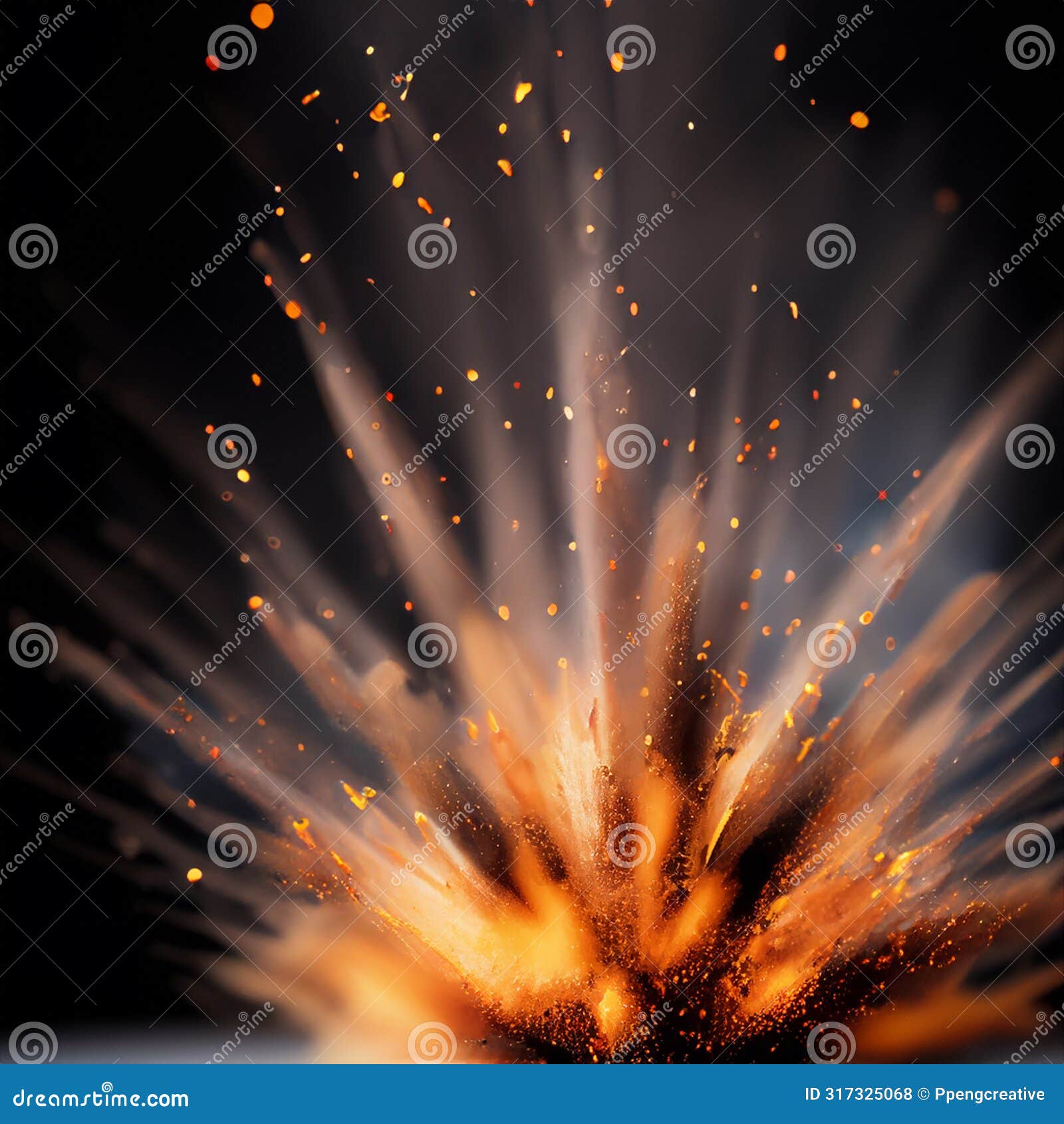Fire Dust Exploding Fire Explosion or Fiery Explosion Against Black ...
