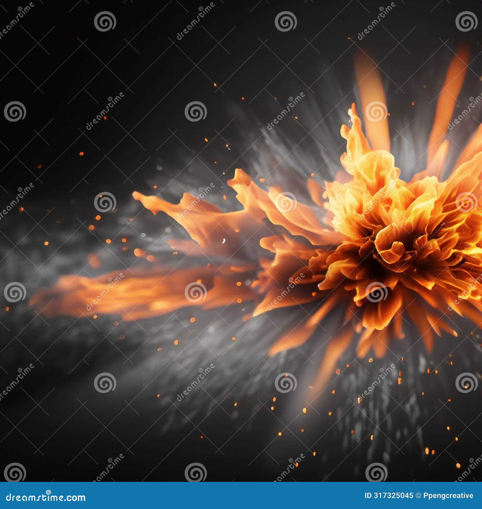 Fire Dust Exploding Fire Explosion or Fiery Explosion Against Black ...