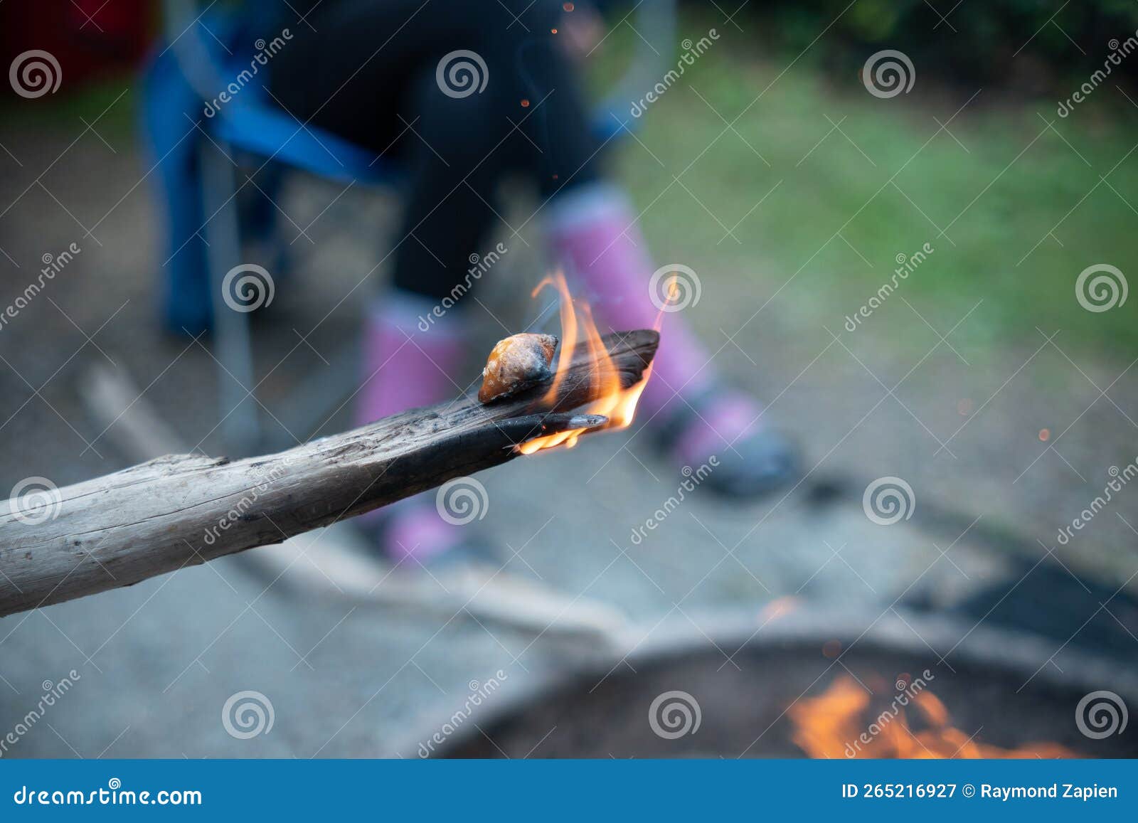 Fire on the Edge of a Poking Stick Camping Campfire Stock Image - Image ...