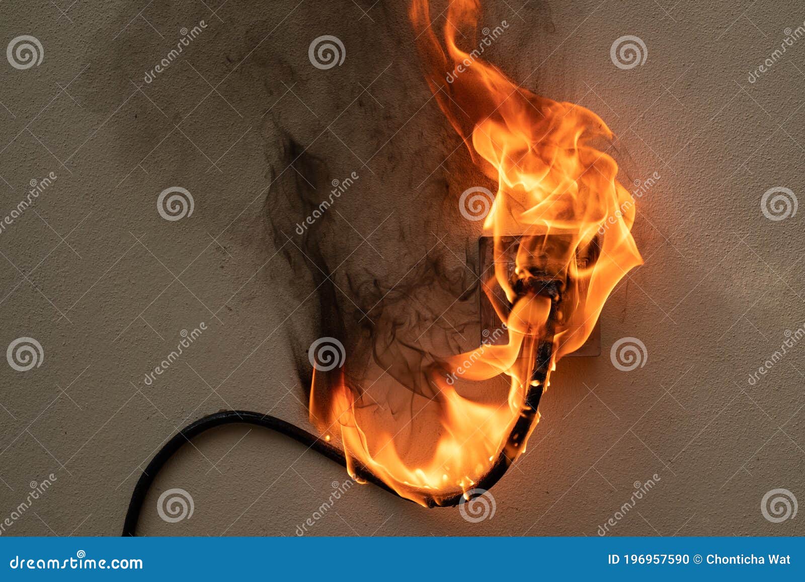 On Fire Electric Wire Plug Receptacle Stock Photo - Image of burn, fire ...