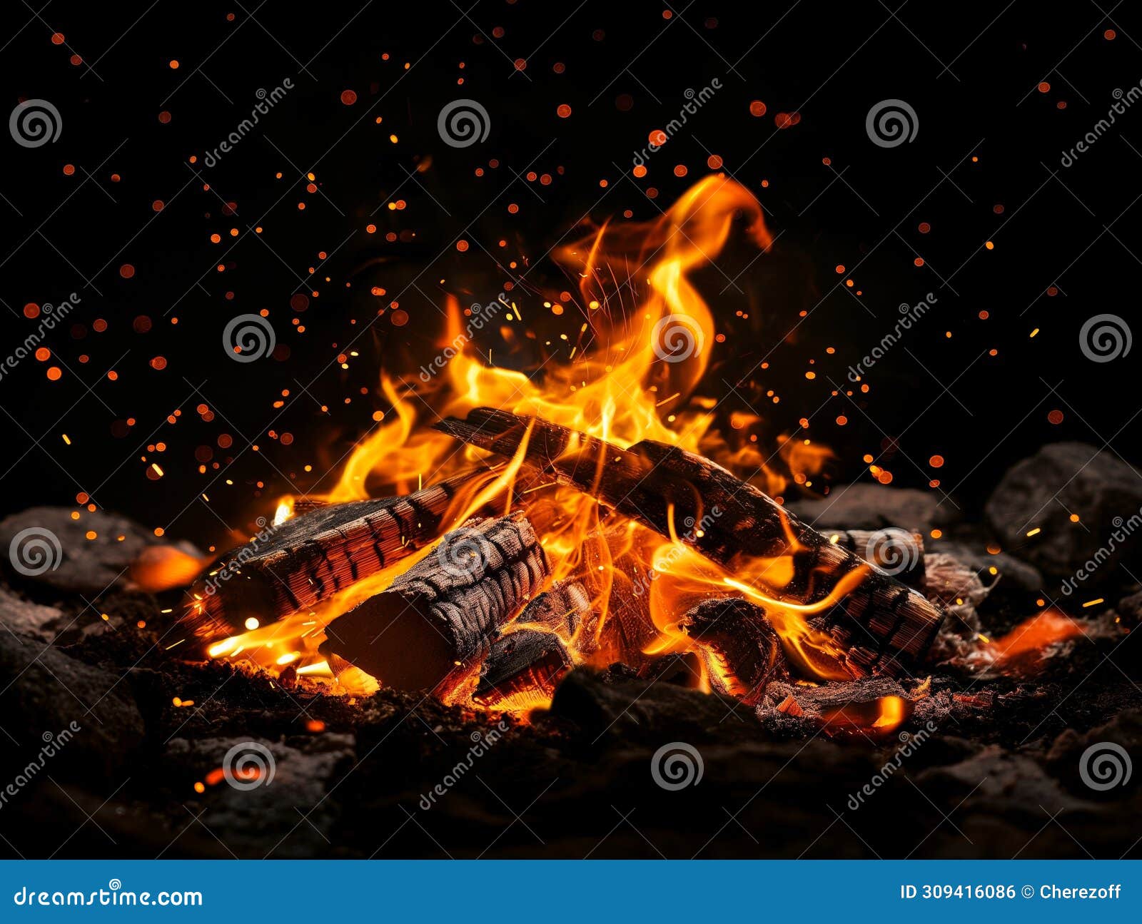Fire, Embers and Flying Sparks Stock Photo - Image of heat, fire: 309416086