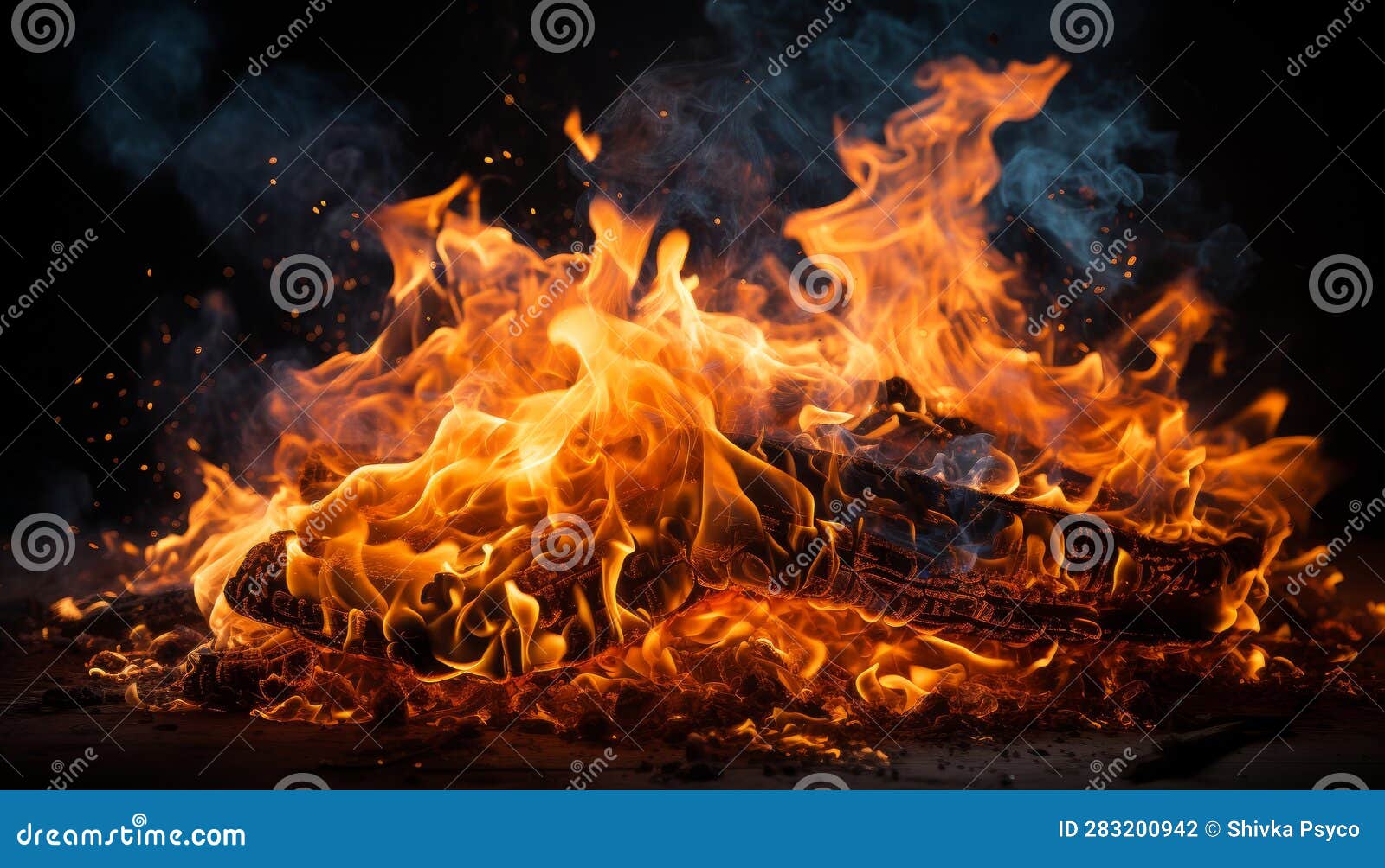 Fire Embers with Lots of Fire Flames on Black Background Stock ...