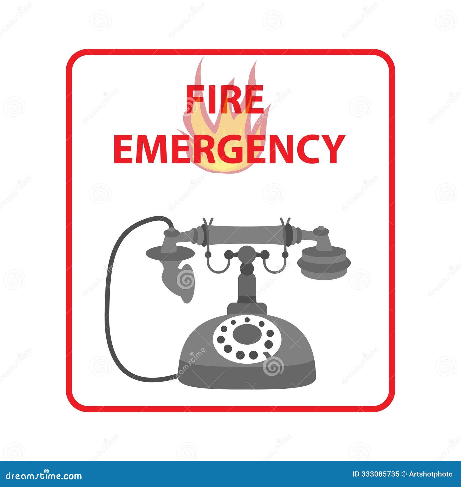 Vintage Telephone with the Text Fire Emergency and a Flame Stock ...