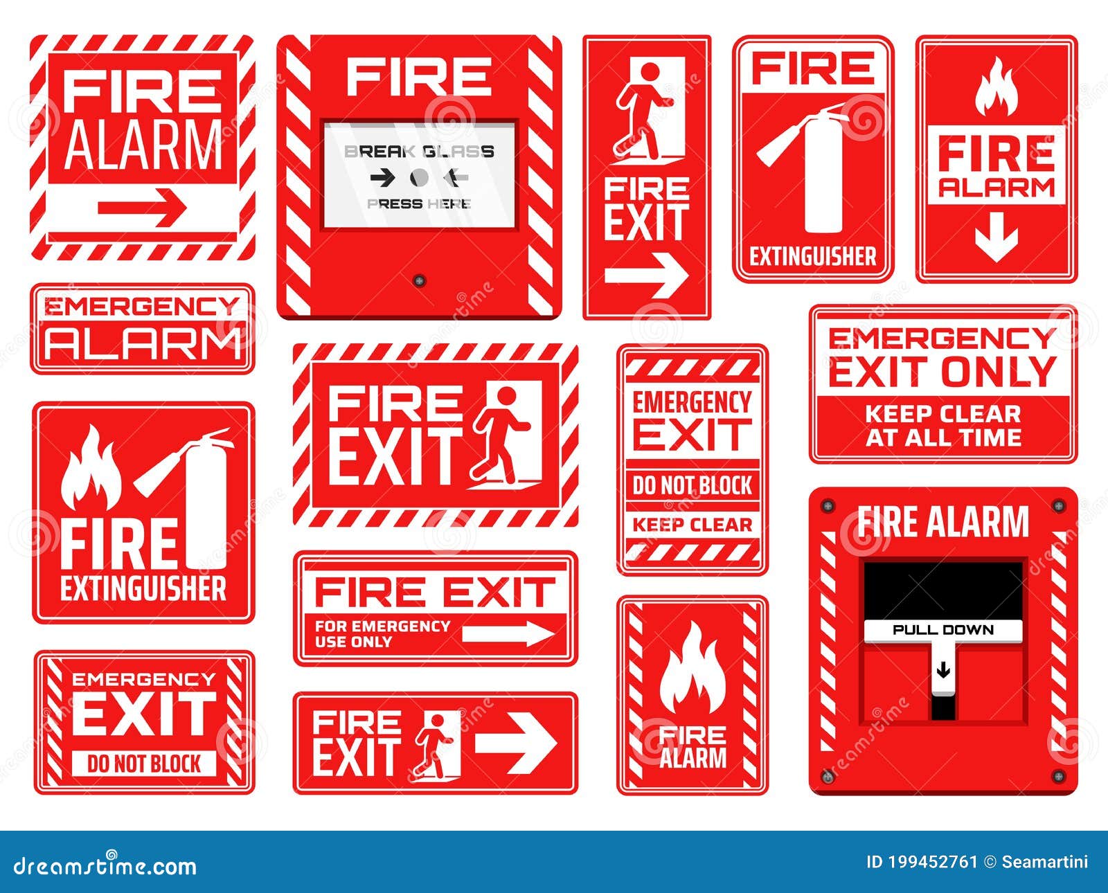Fire Emergency Exit, Extinguisher and Alarm Signs Stock Vector ...