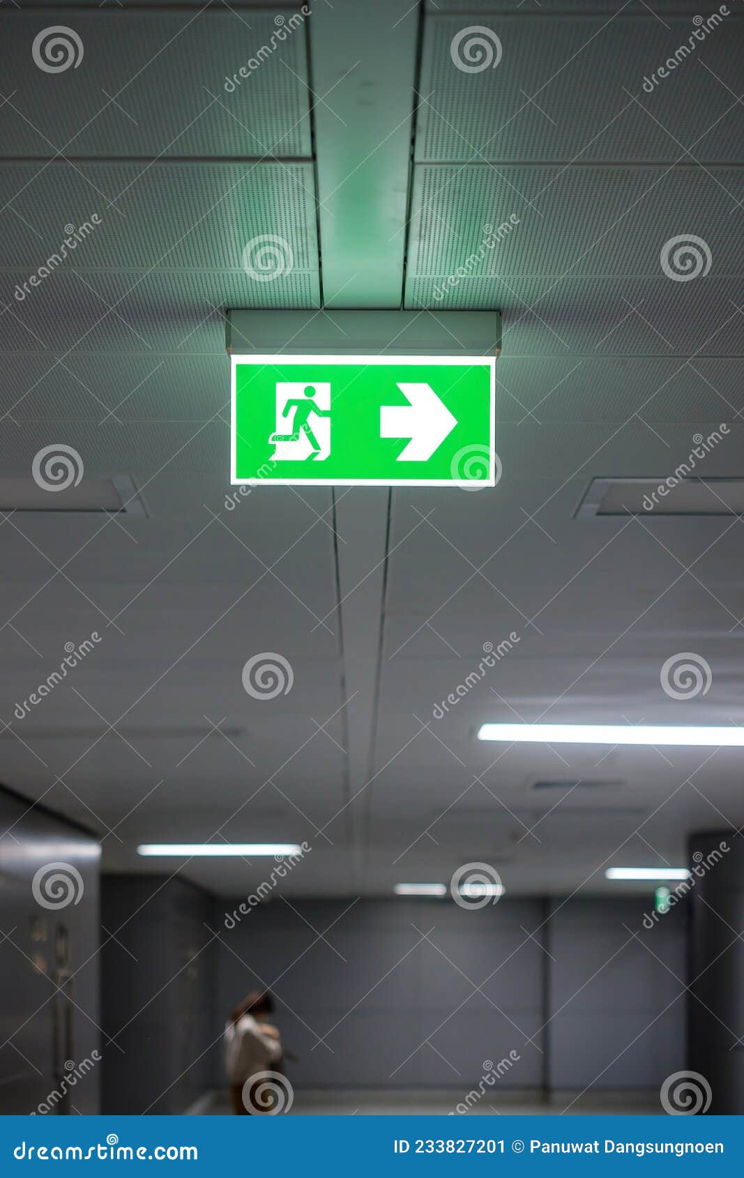 Fire Emergency Exit Sign on the Wall Inside Building at Subway Train ...