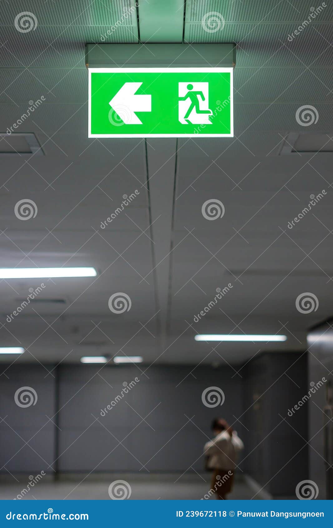 Fire Emergency Exit Sign on the Wall Inside Building at Subway Train ...