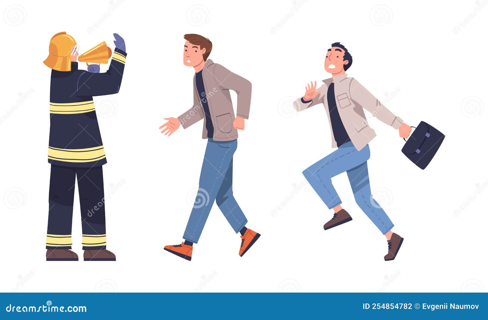 Fire Emergency with Firefighter Warning People with Megaphone Vector ...