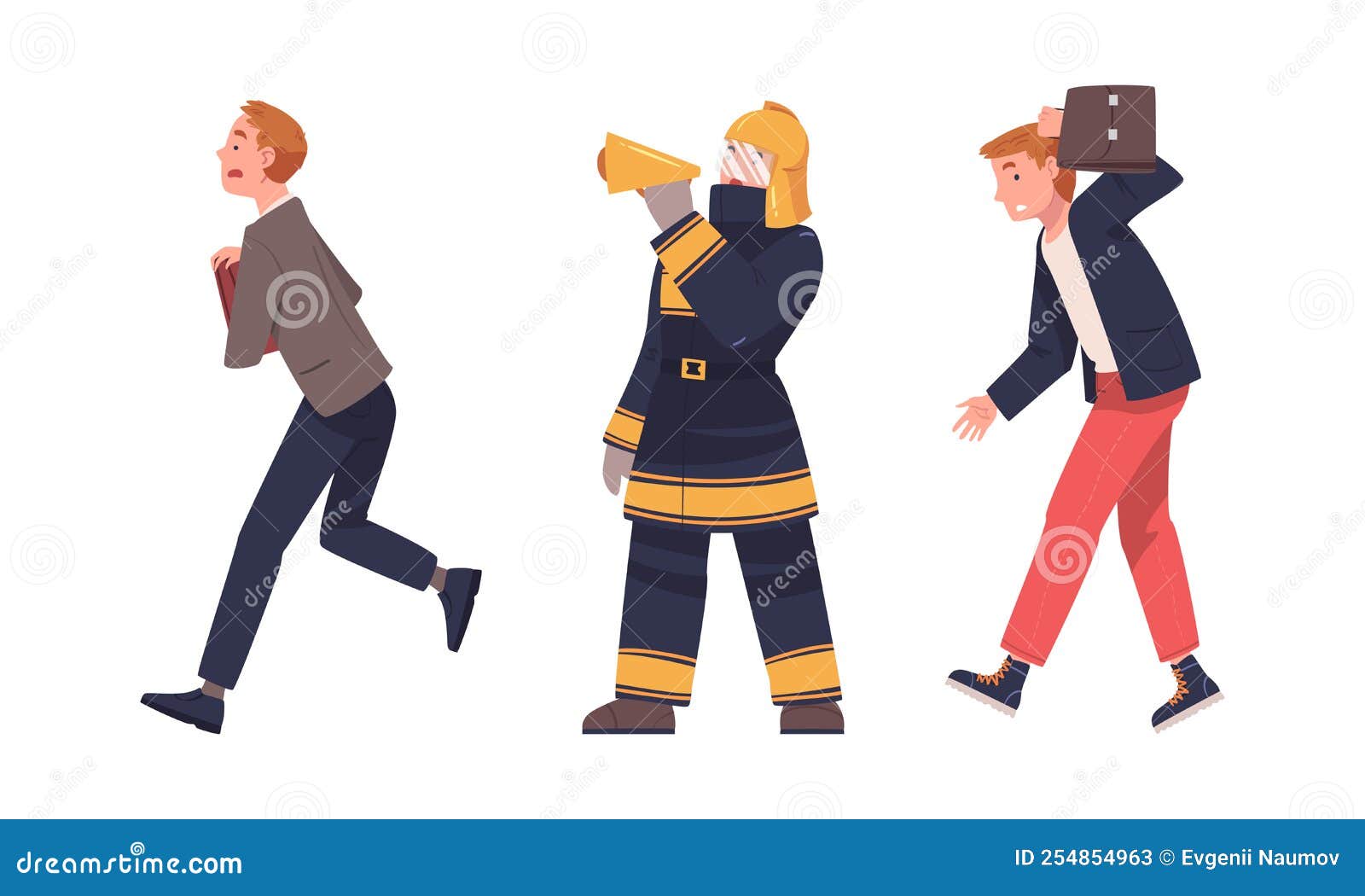 Fire Emergency with Firefighter Warning People with Megaphone Vector ...