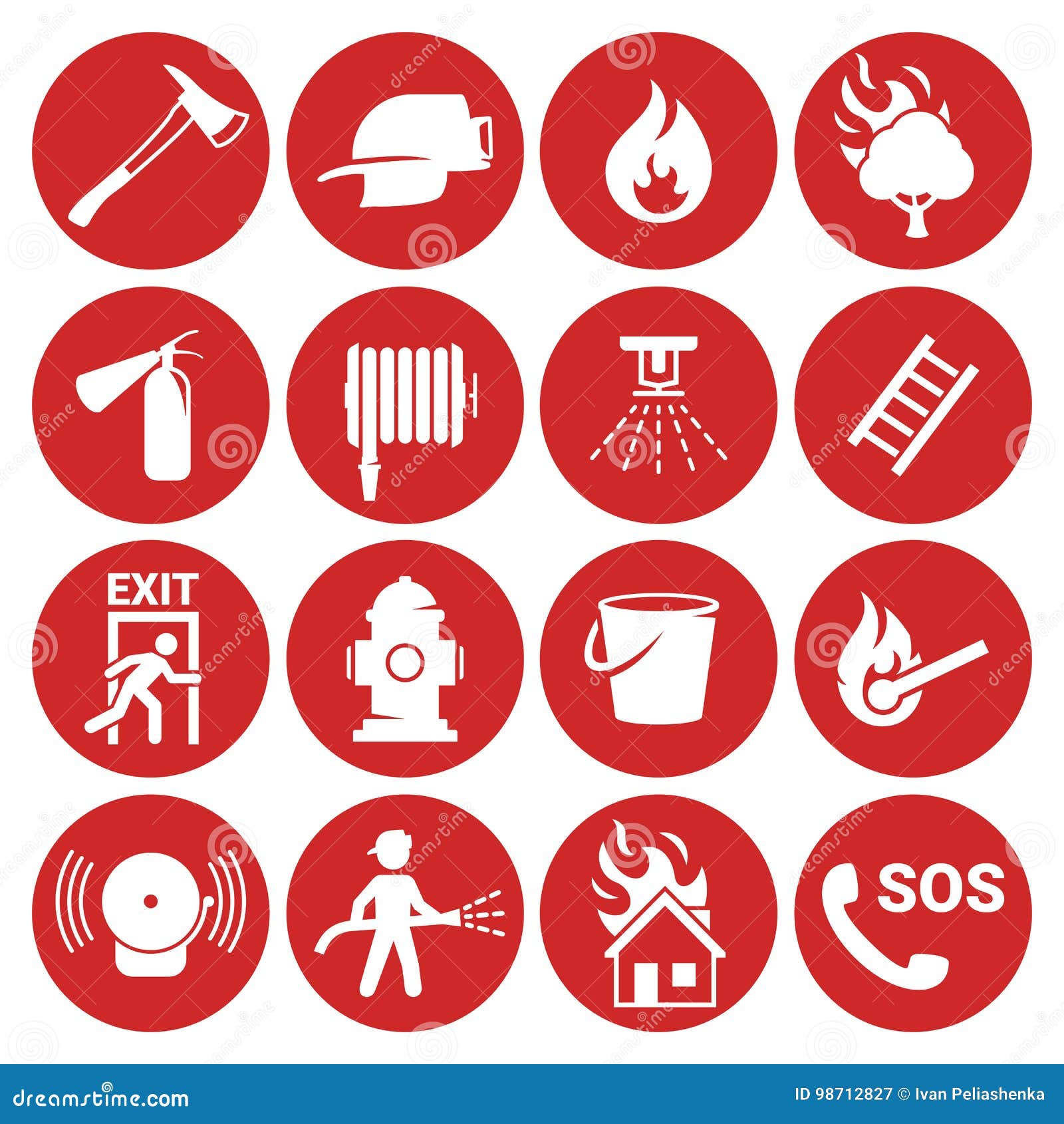 Fire emergency icons set stock illustration. Illustration of equipment ...