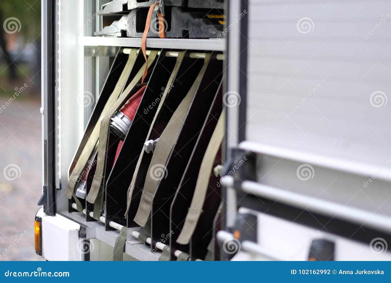 Fire engine compartment stock photo. Image of aluminum - 102162992