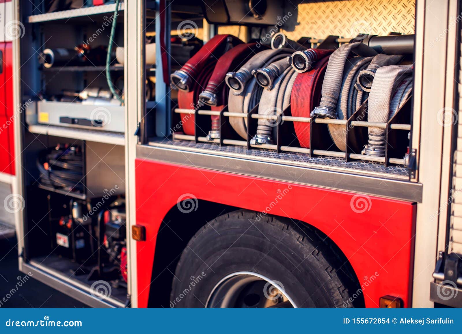 Fire Engine with Equipment in the Fire Department and Ready for ...