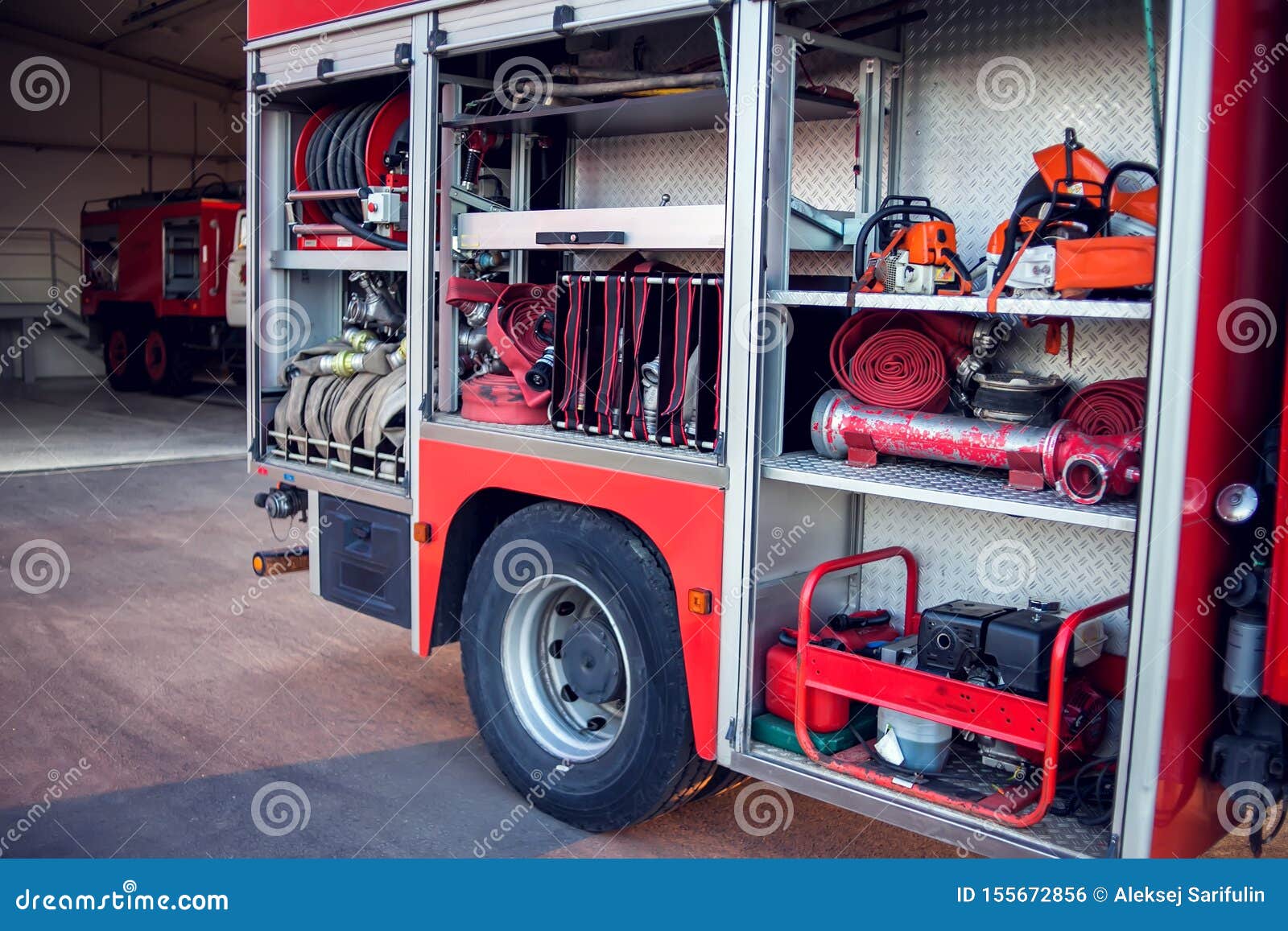 Fire Engine with Equipment in the Fire Department and Ready for ...