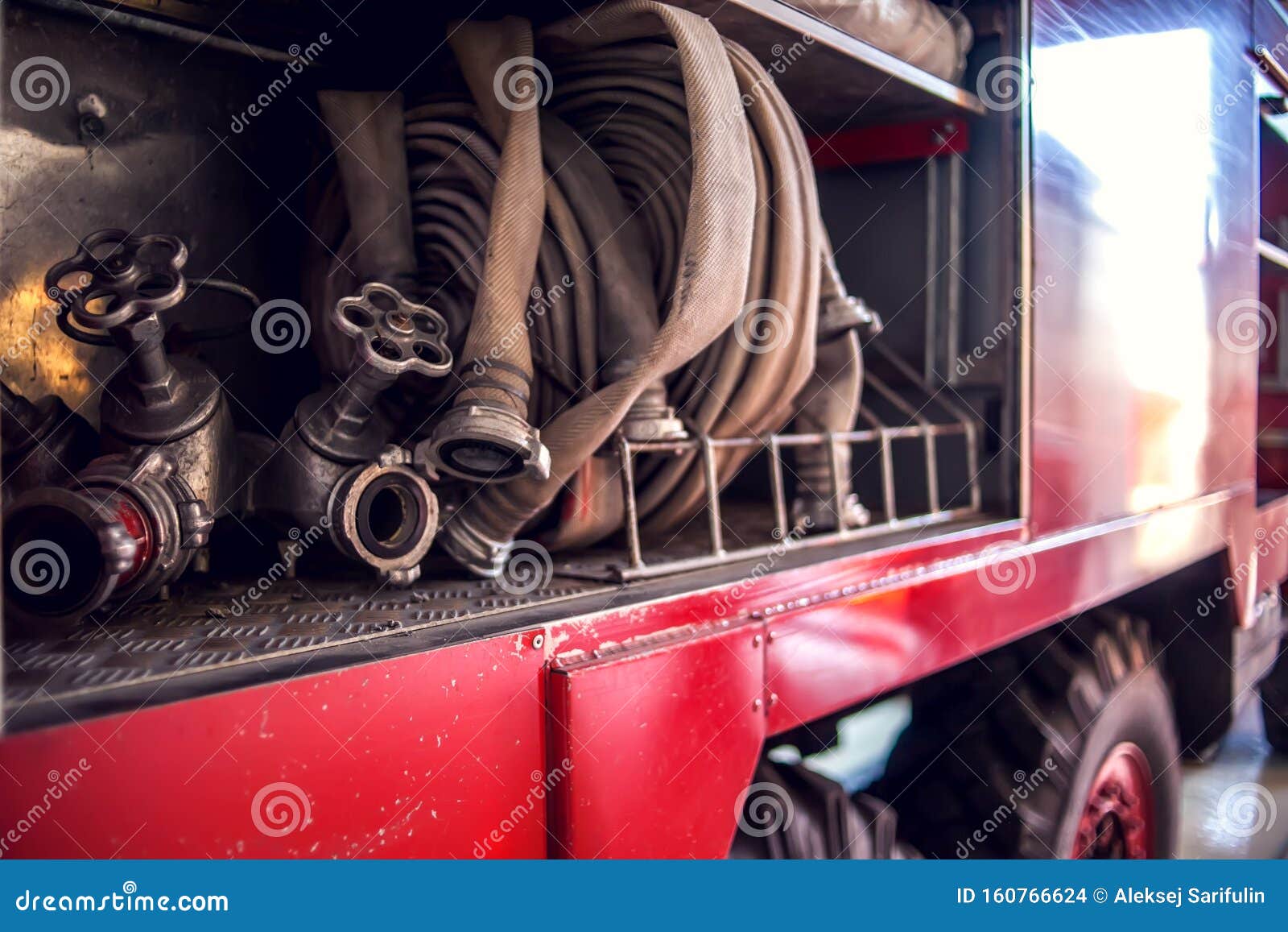 Fire Engine with Equipment in the Fire Department and Ready for ...