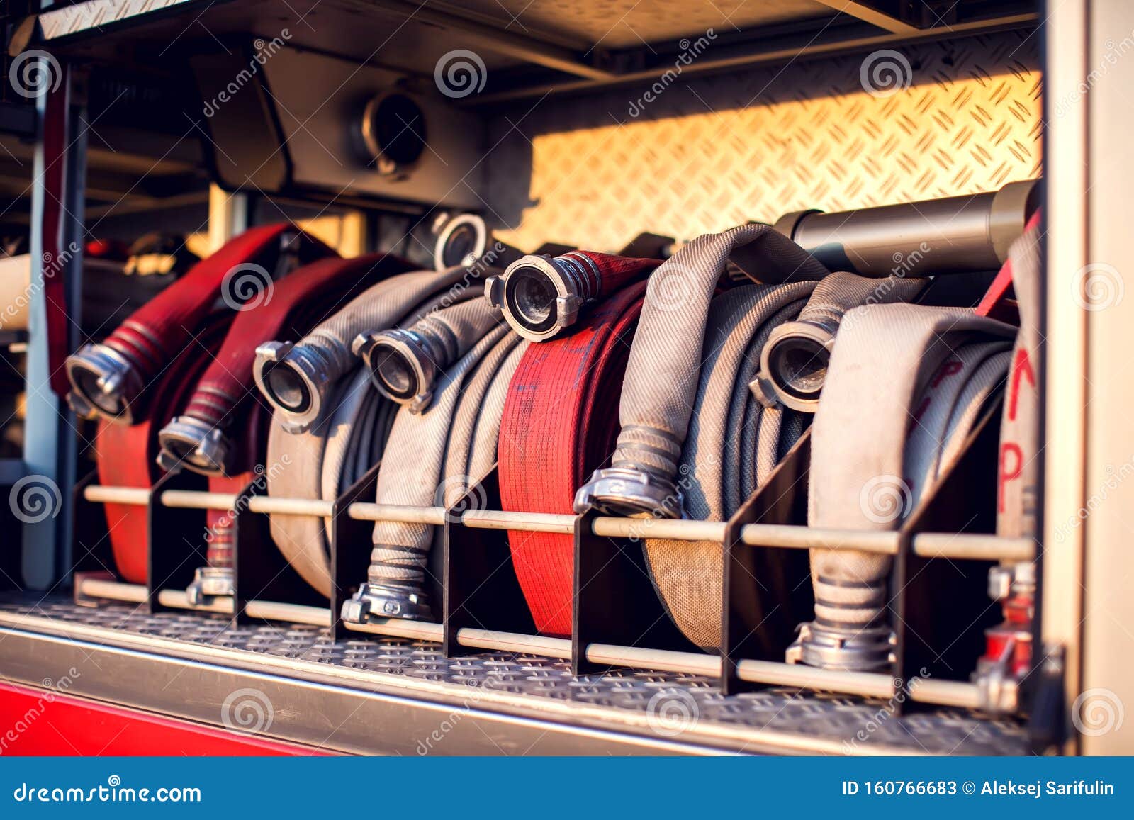 Fire Engine with Equipment in the Fire Department and Ready for ...