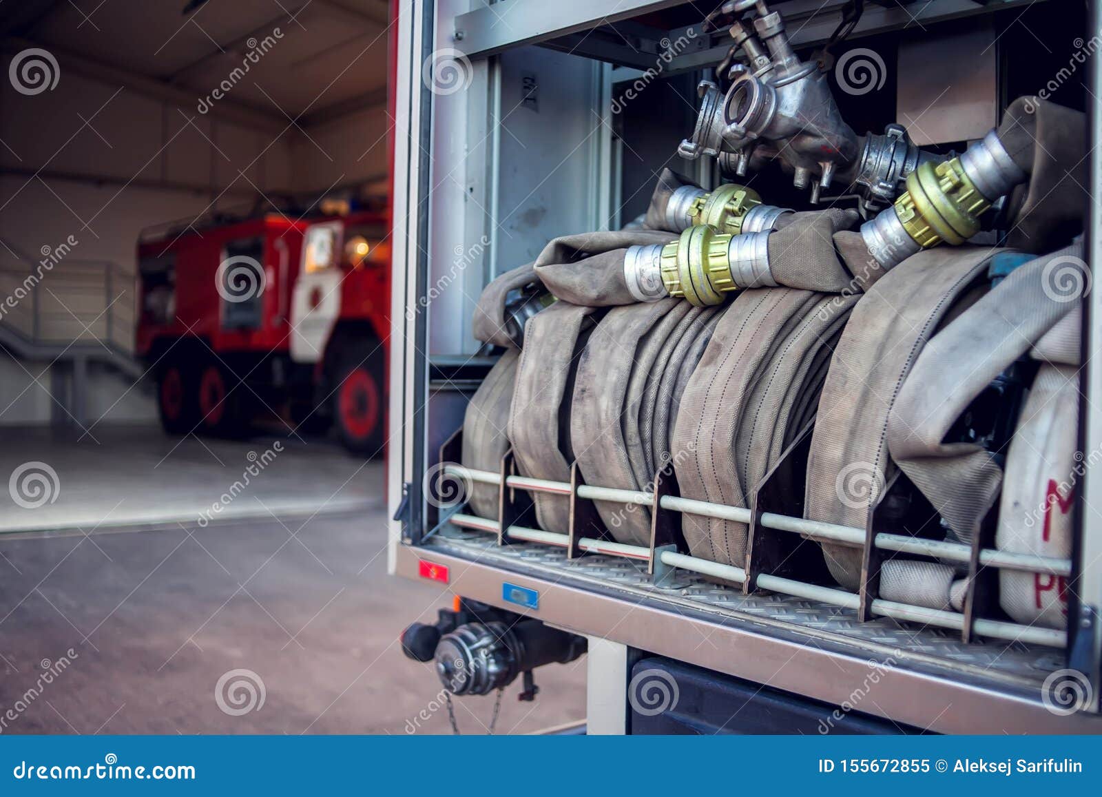 Fire Engine with Equipment in the Fire Department and Ready for ...