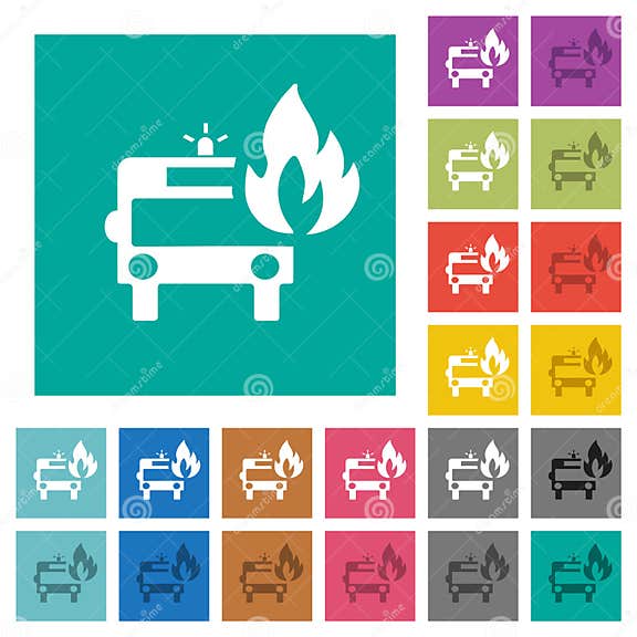 Fire Engine with Flame Square Flat Multi Colored Icons Stock Vector ...