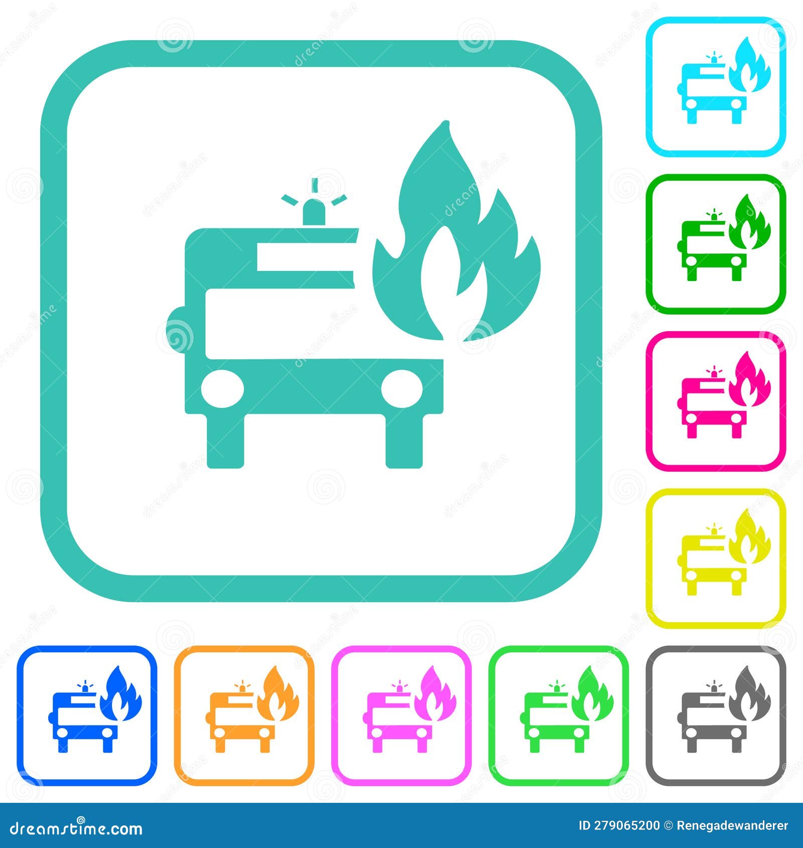 Fire Engine with Flame Vivid Colored Flat Icons Stock Vector ...