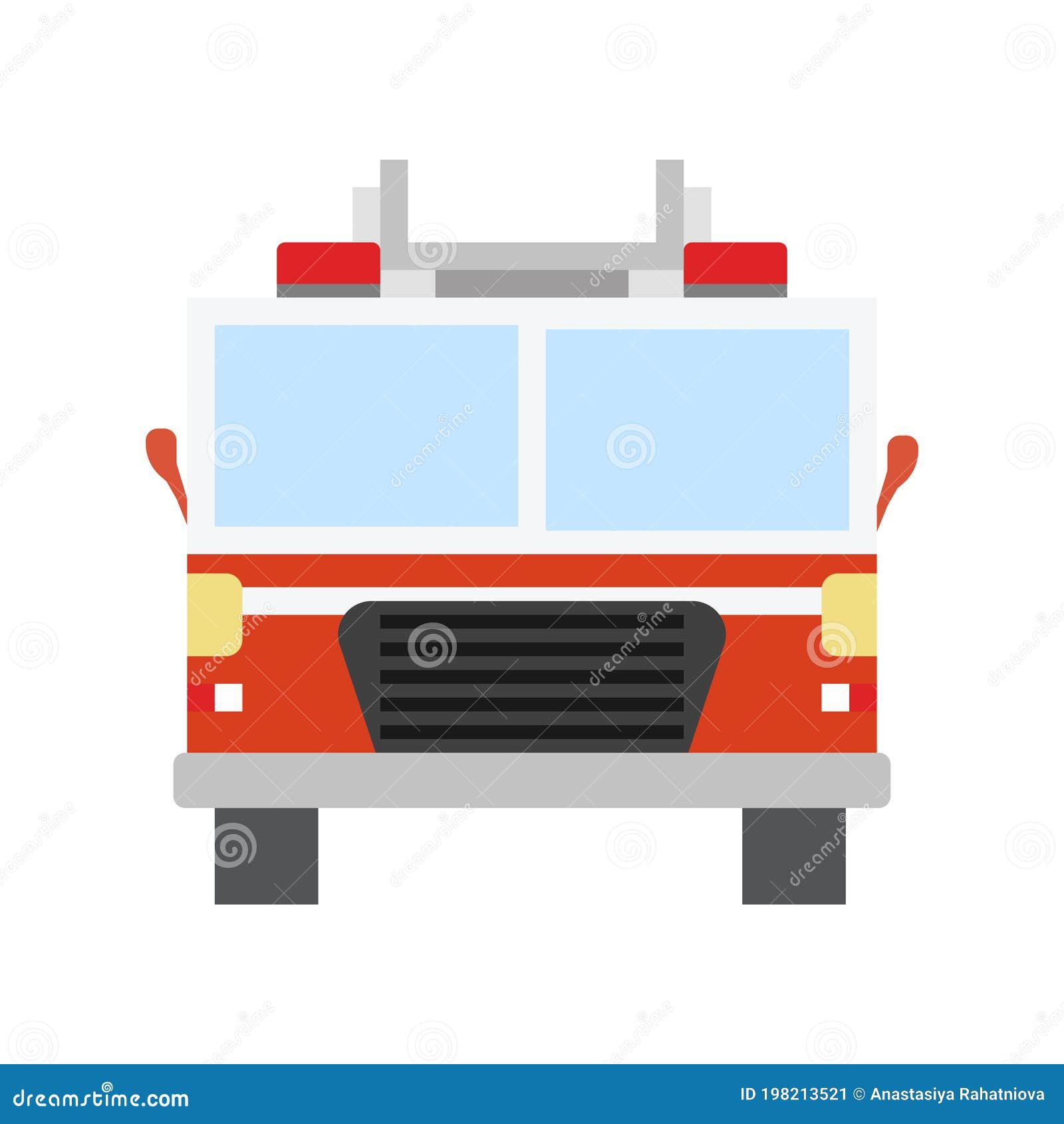 Fire Engine in Flat Style. Front View, Isolated on White Background ...