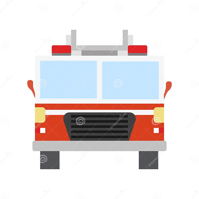 Fire Engine in Flat Style. Front View, Isolated on White Background ...