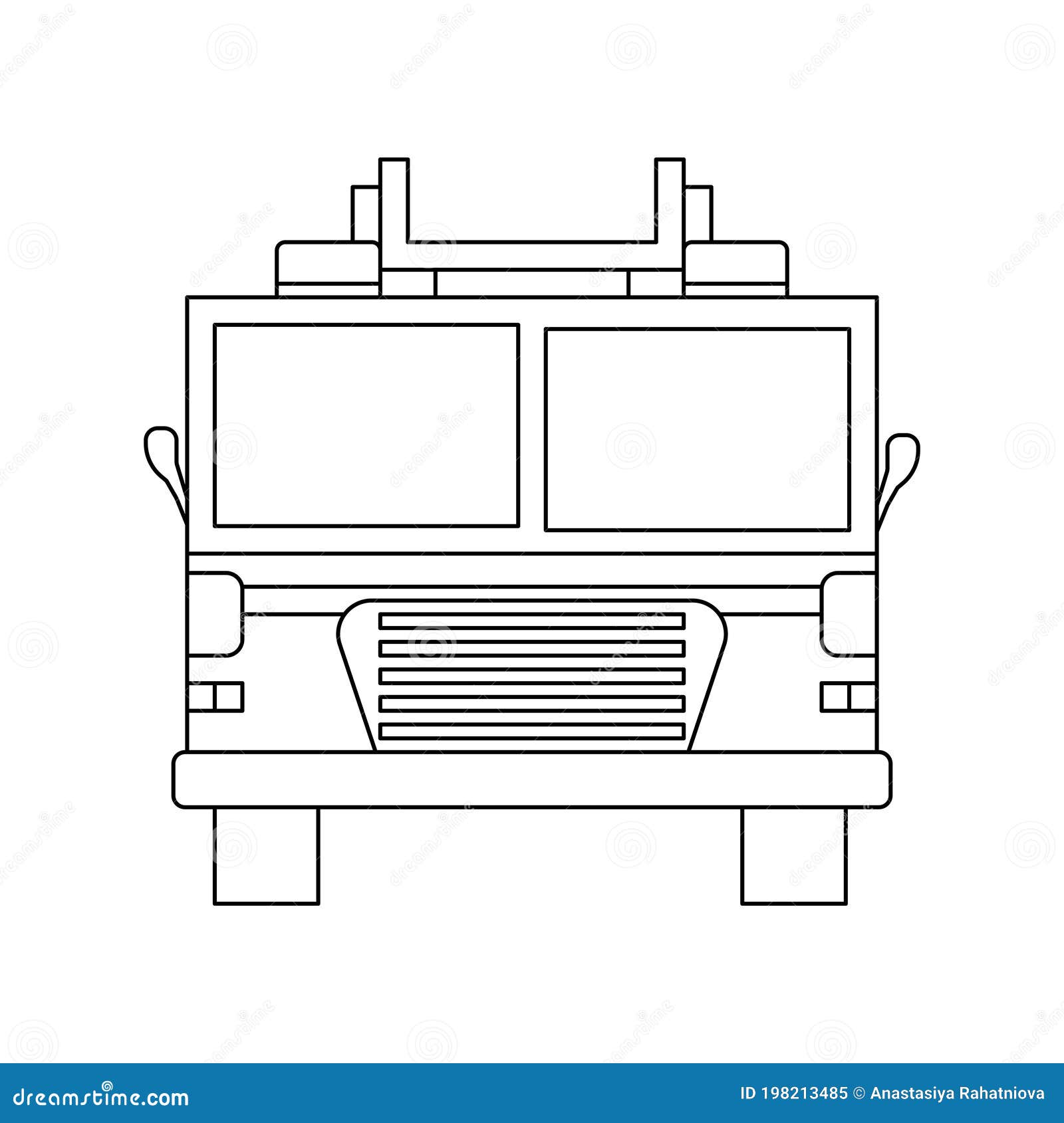 Fire Engine Front View Outline Isolated on White Background. Coloring ...