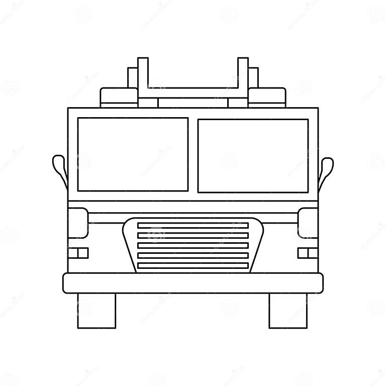 Fire Engine Front View Outline Isolated on White Background. Coloring ...