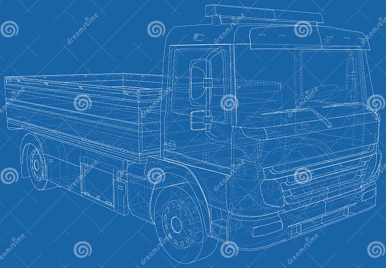 Fire Engine Illustration Vector. Fire Truck Wire-frame Line Isolated ...