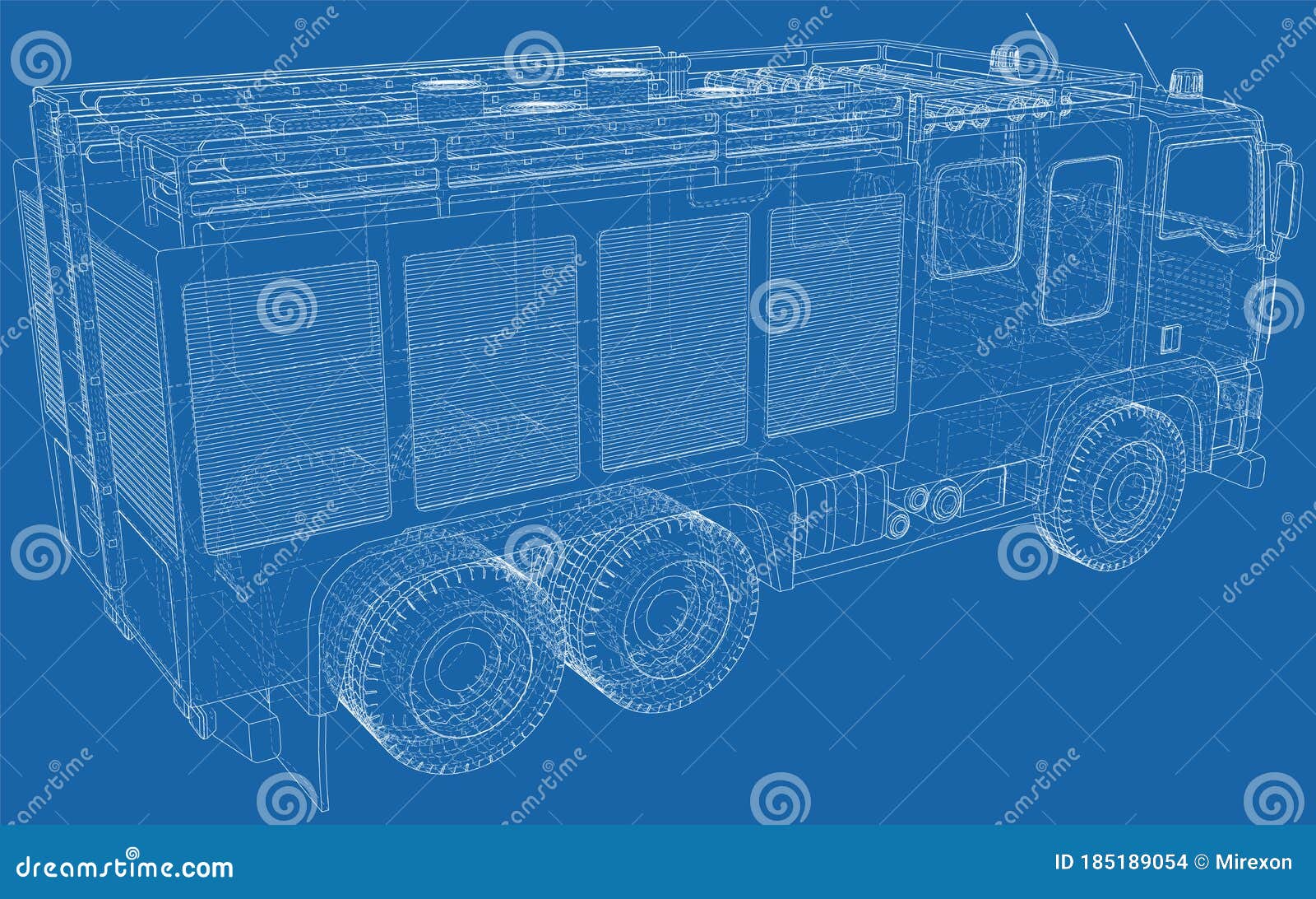 Fire Engine Illustration Vector. Fire Truck Wire-frame Line Isolated ...