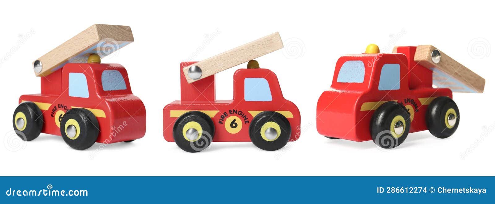 Fire Engine Isolated on White, Different Angles. Collage Design with ...