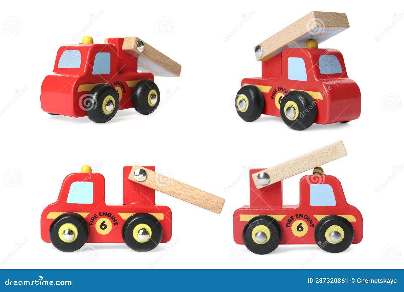 Fire Engine Isolated on White, Different Angles. Collage Design with ...