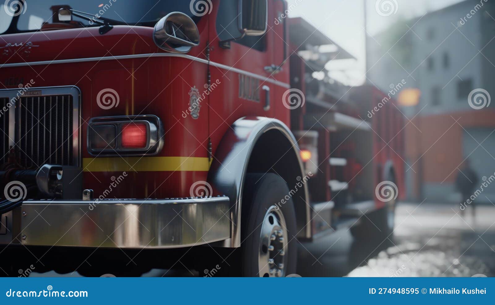 Fire Engine Near the Fire Station Stock Illustration - Illustration of ...