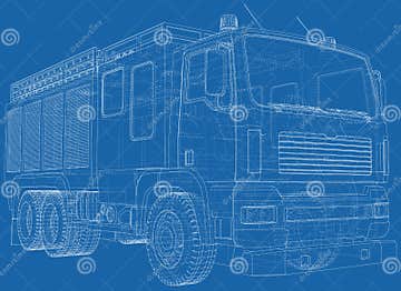 Fire Engine Outline Vector. Fire Truck Isolated on Blue Background ...