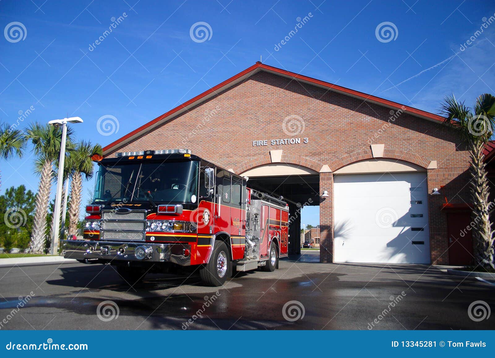 Fire Engine Parked in Front of Station Number 3 Stock Image - Image of ...
