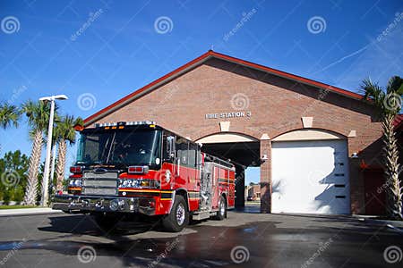 Fire Engine Parked in Front of Station Number 3 Stock Image - Image of ...
