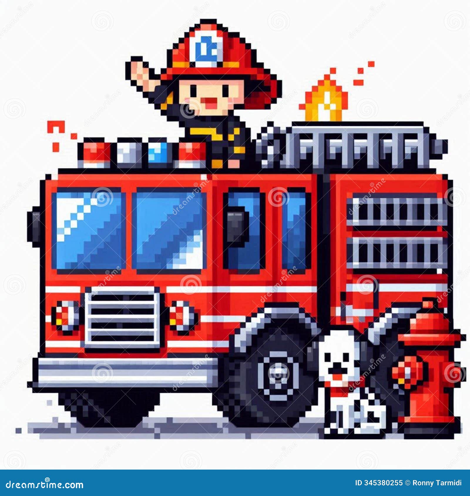 Fire engine, pixel art stock illustration. Illustration of play - 345380255