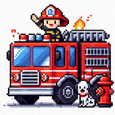 Fire engine, pixel art stock illustration. Illustration of play - 345380255